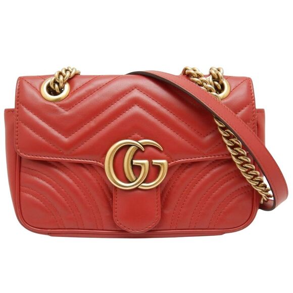 Gucci | Bags | Gucci Gg Marmont Red Leather Shoulder Bag Preowned ...